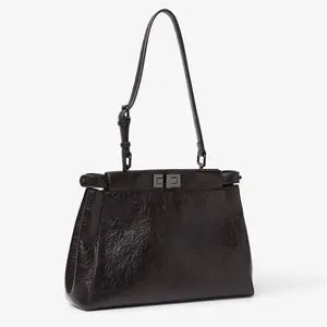 Fendi My Peekaboo Medium Crackled Black Leather Bag